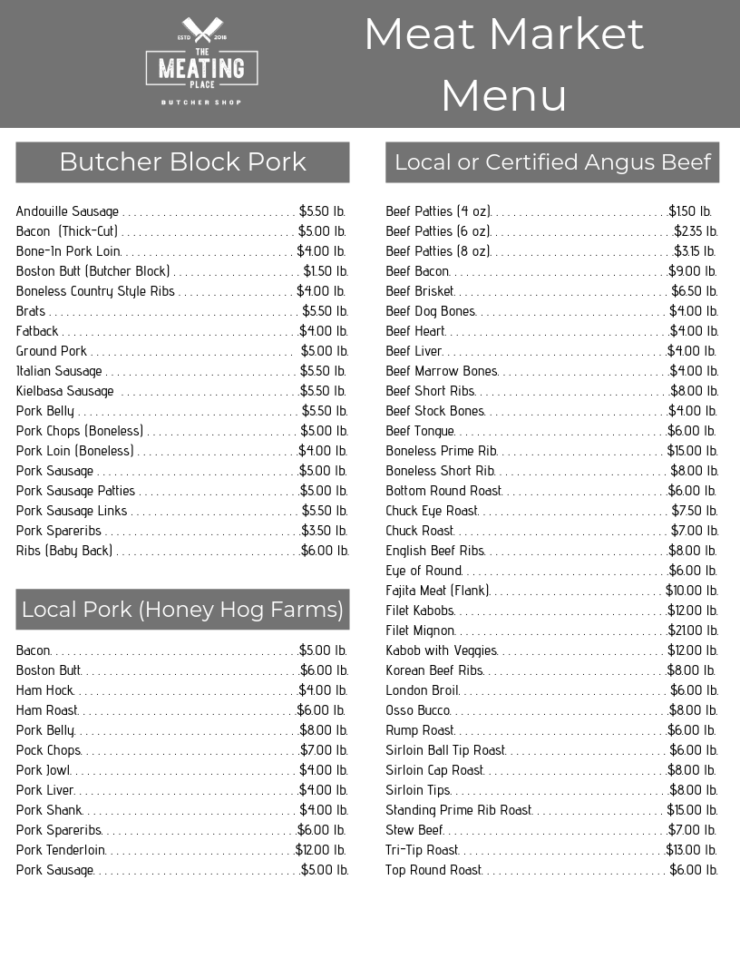 Price List 1-3 – The Meating Place