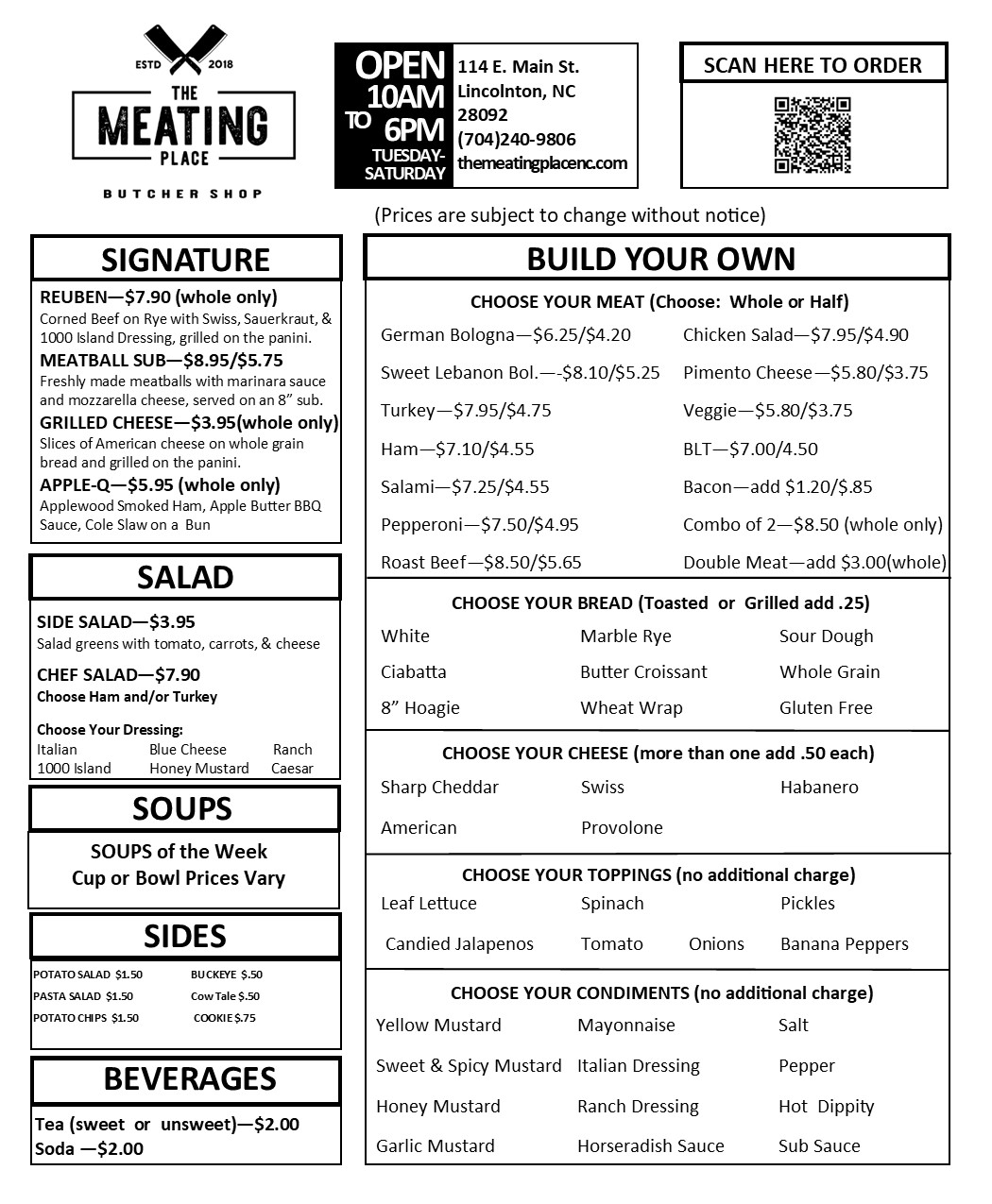 Menus – The Meating Place