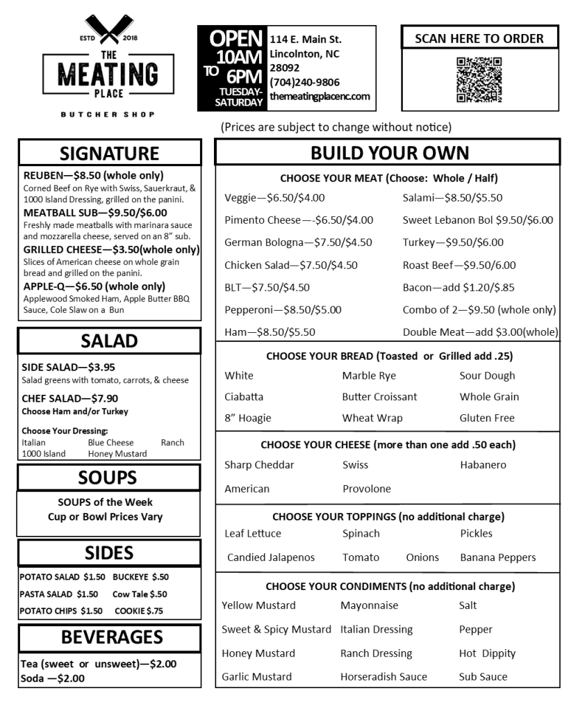 Menus – The Meating Place