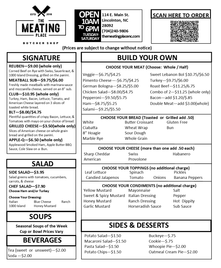 Menus – The Meating Place